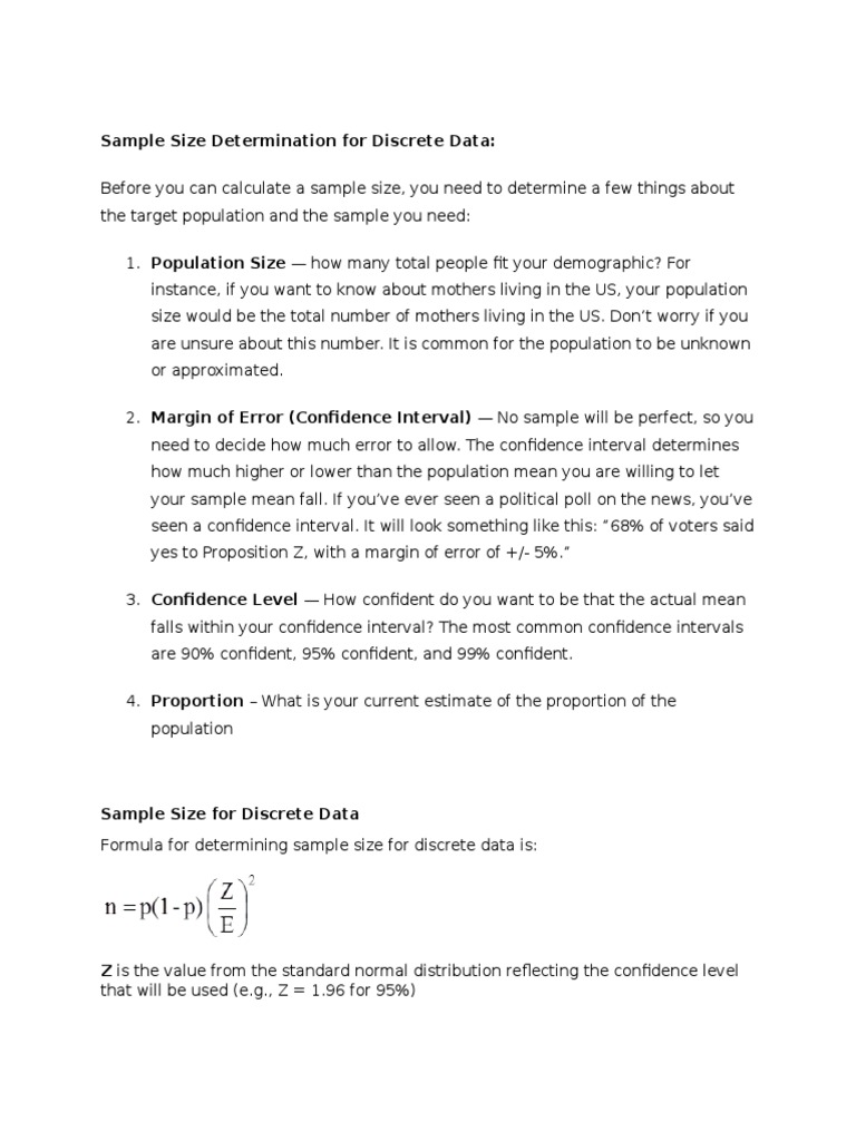 Determining The Sample Size (Discrete Data) | PDF | Margin Of Error ...