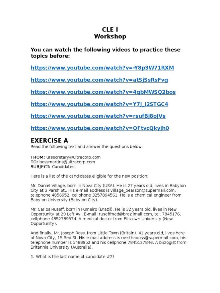 Cle I Workshop: You Can Watch The Following Videos To Practice These ...