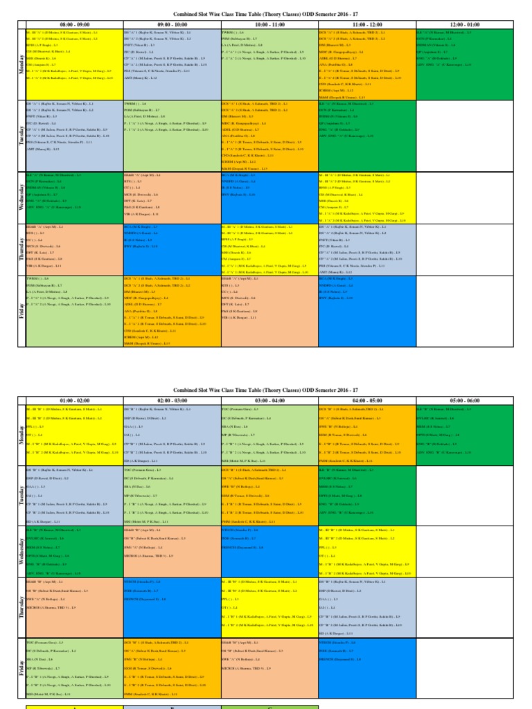 Combined Slot Wise Time Table | PDF