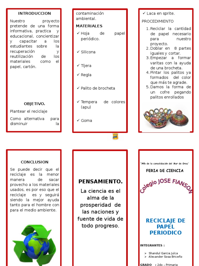 Triptico Cofre de Papel Periodico Reciclaje