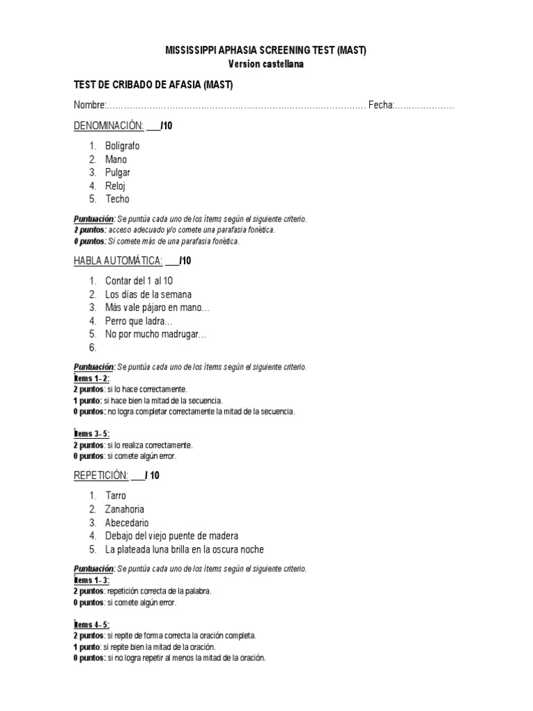 Mississippi Aphasia Screening Test | Ocio