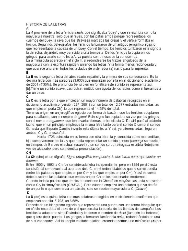 La historia de cada letra del abecedario español | PDF | Alfabeto ...