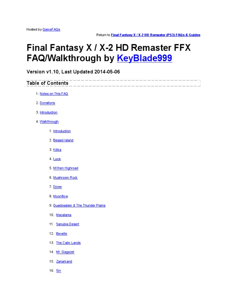 FFX Walkthrough | PDF | Final Fantasy | Square (Company)