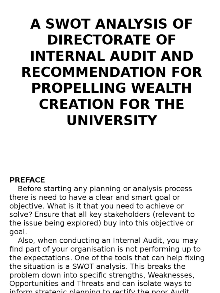 SWOT Analysis of Internal Audit Directorate | PDF | Swot Analysis ...