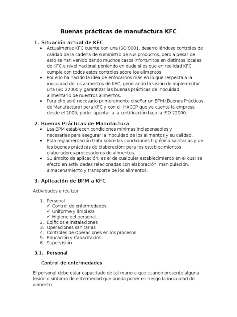 Controles Calidad KFC | PDF | Análisis de Riesgo y Puntos Críticos de ...