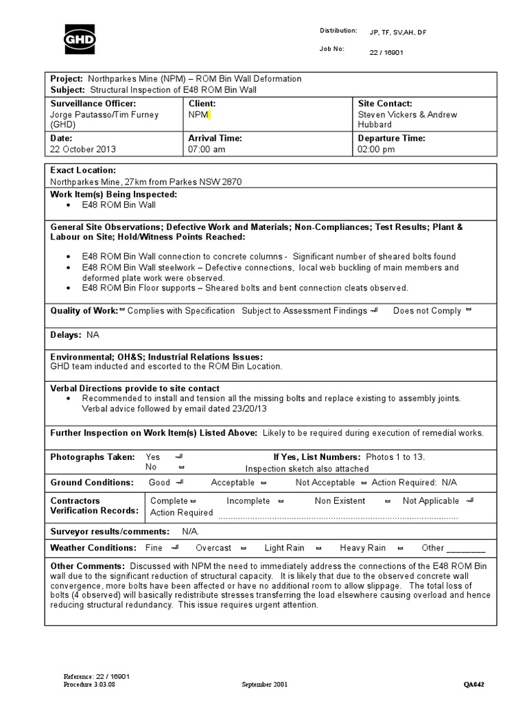 Sample Site Surveillance Report | PDF | Engineering | Mechanical ...