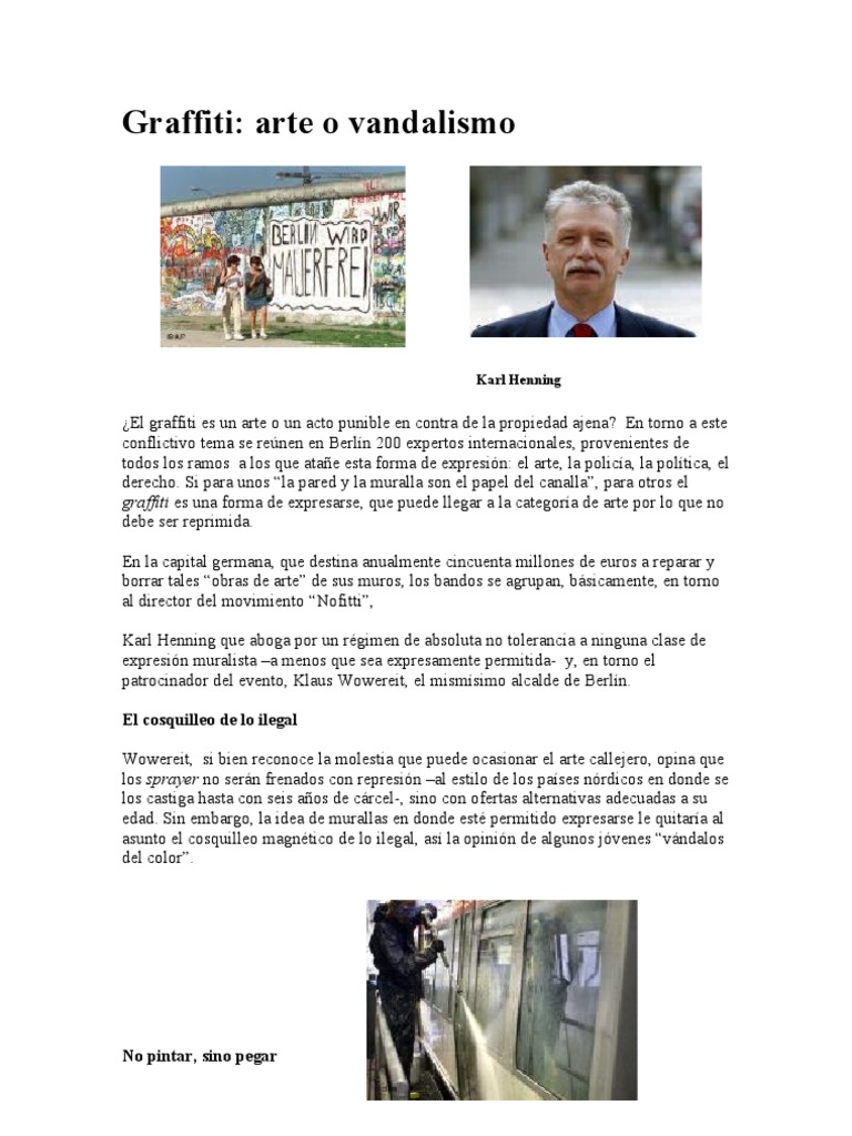 Graffiti: ¿arte o vandalismo? | PDF | Pintada | Arte callejero