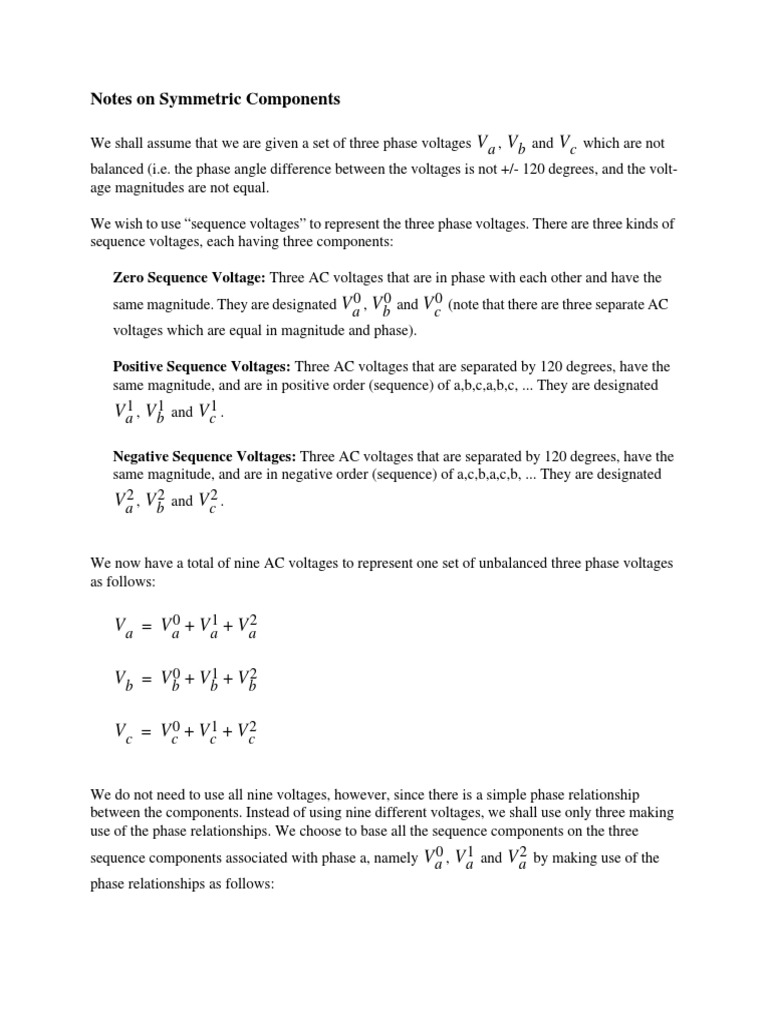 Notes On Symmetric Components | PDF | Electrical Engineering | Electricity