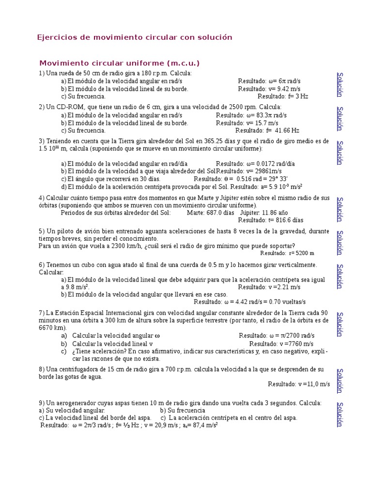 Ejercicios Movimiento Circular Con Solucion | PDF | Movimiento (física ...