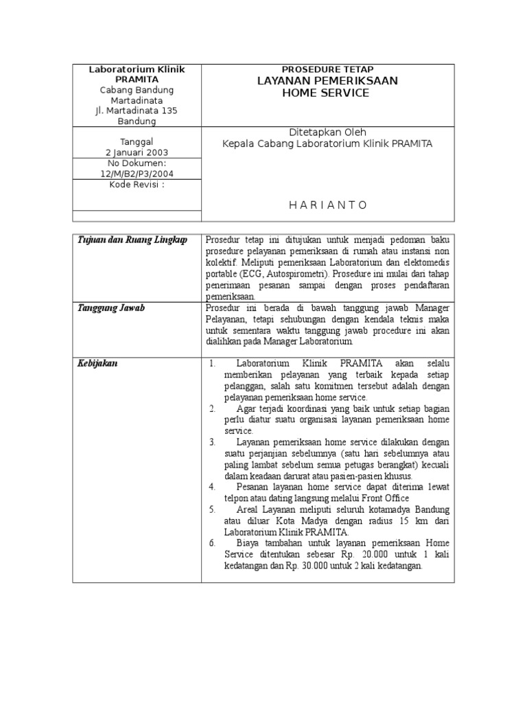 Sop Home Service | PDF