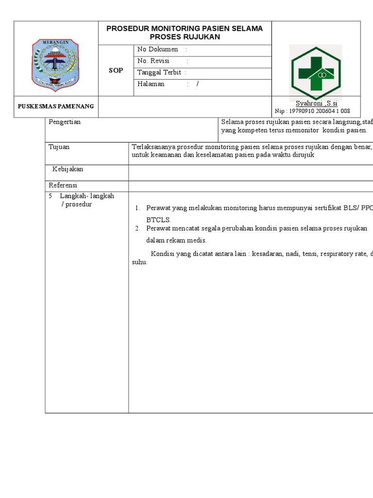 Prosedur Monitoring Pasien Selama Proses Rujukan | PDF