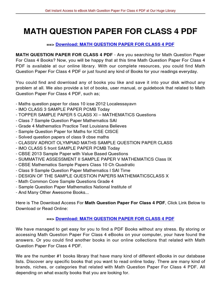 maths question paper for class 4 | E Books | Libraries