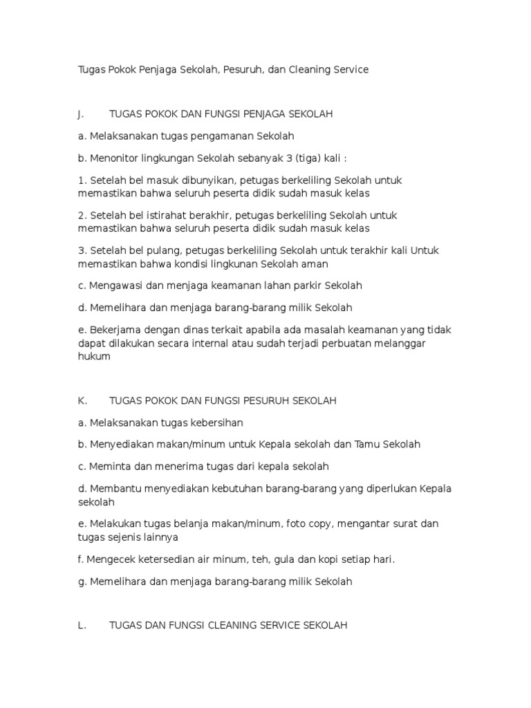 Tugas Penjaga dan Pembersih Sekolah | PDF