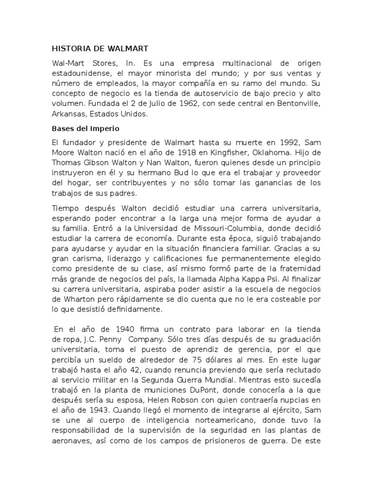 Origen e historia de Walmart | PDF | Walmart | Economias
