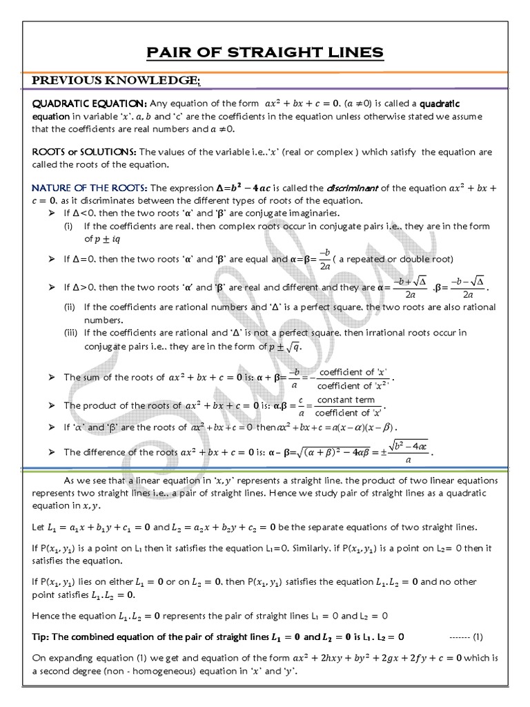 Pair of Straight Lines PDF | PDF | Zero Of A Function | Line (Geometry)