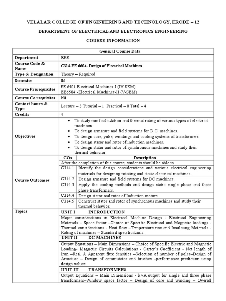 EE6604-DeM Course Information Form | PDF | Transformer | Electricity