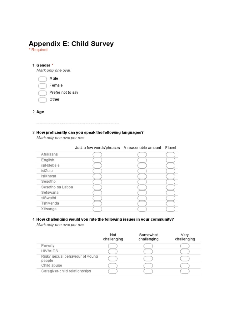Appendix E: Child Survey: Required | PDF