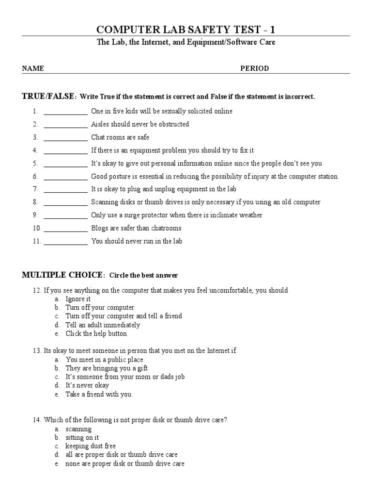 Computer Lab Safety Test Guide | PDF