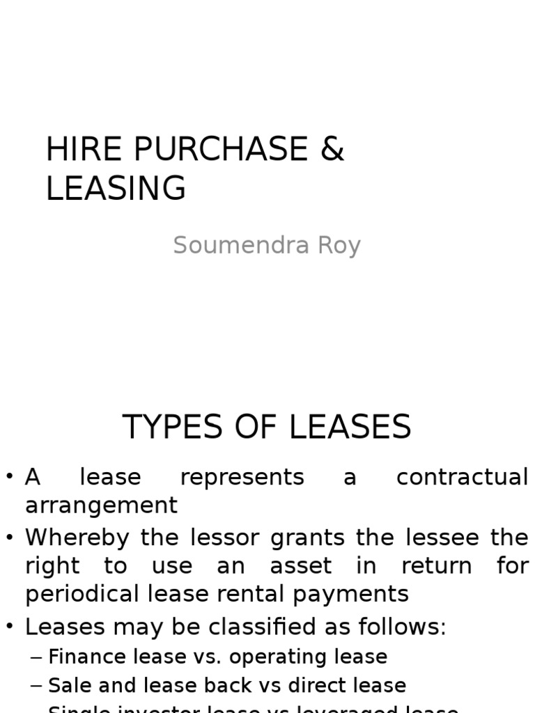 Hire Purchase vs. Leasing Explained | PDF | Lease | Depreciation