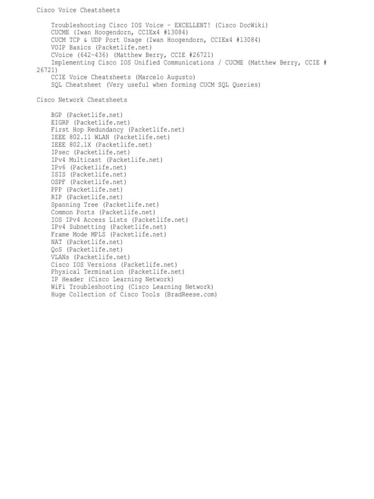 CCIE Documentation and Cheatsheets On Inet | PDF