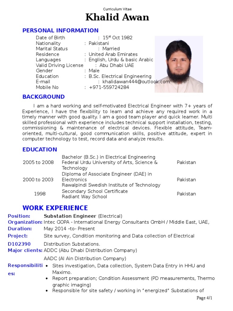 CV of Electrical Engineer Electronics Docfk | PDF | Electrical ...