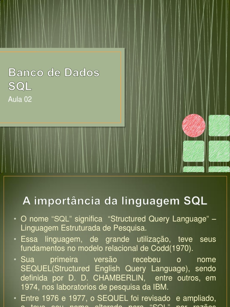 Banco de Dados II - Aula 02 - SQL - IFMA - Barra Do Corda | PDF | SQL ...