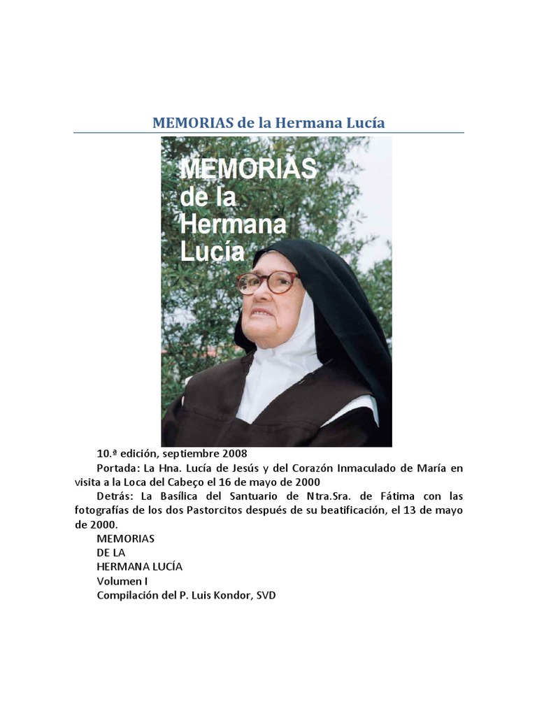 Memorias De La Hermana Lucia Fatima P Luis Kondor Pdf Nuestra