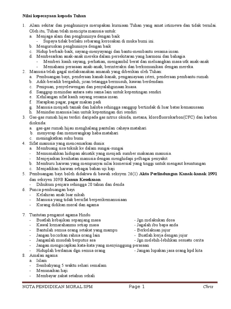 Nota Pendidikan Moral SPM 2014 Chris Lau | PDF