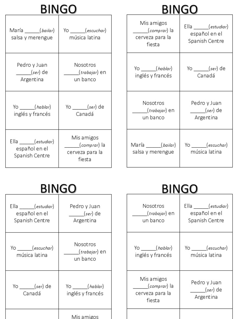 Bingo-Spanish Practice Beginner | PDF | Cocina, comidas y vino