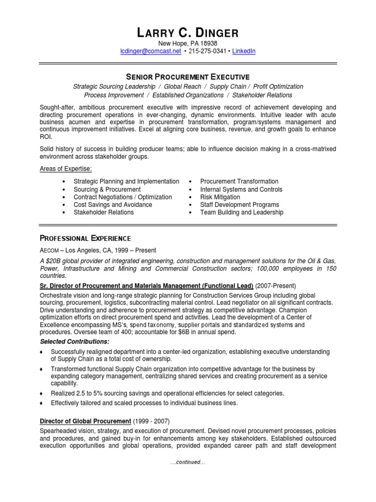VP Procurement Supply Chain Management in United States Resume Larry ...