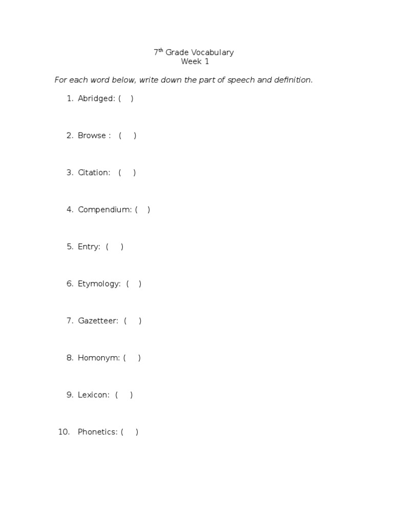 7th Grade Vocabulary Week 1 | PDF | Language Arts & Discipline