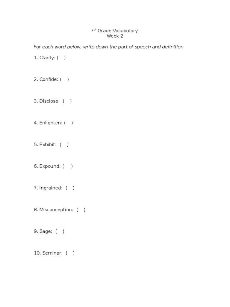 7th Grade Vocabulary Week 2 | PDF | Language Arts & Discipline | Computers