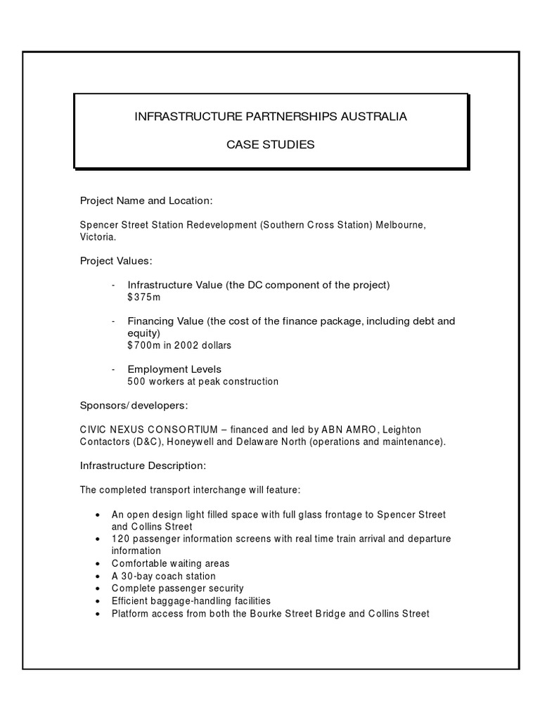 Infrastructure Partnerships Australia Case Studies | PDF | Transport ...