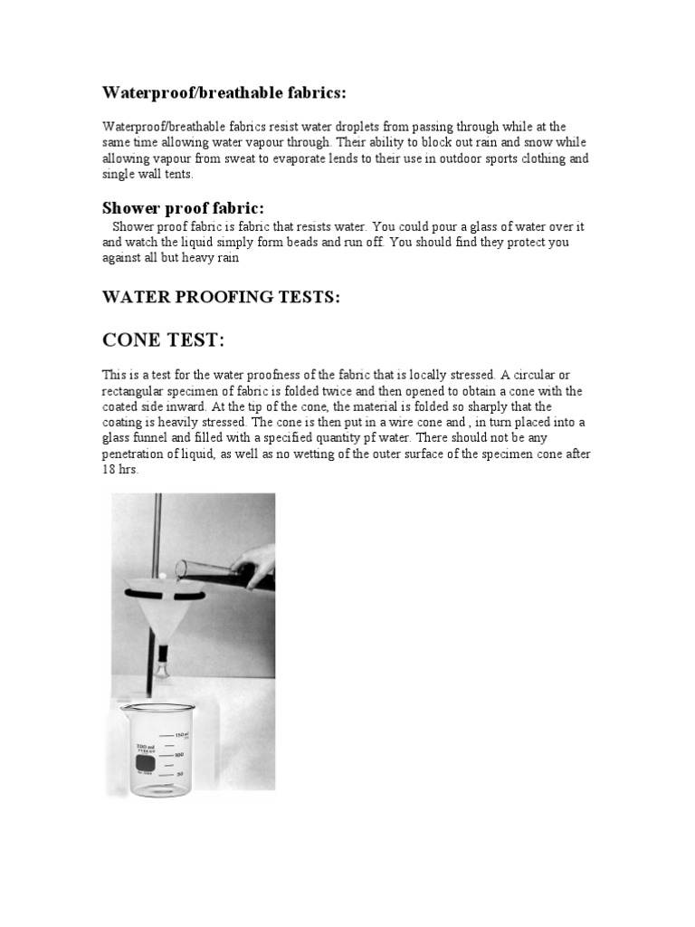 Cone Test:: Waterproof/breathable Fabrics | PDF | Materials | Building ...