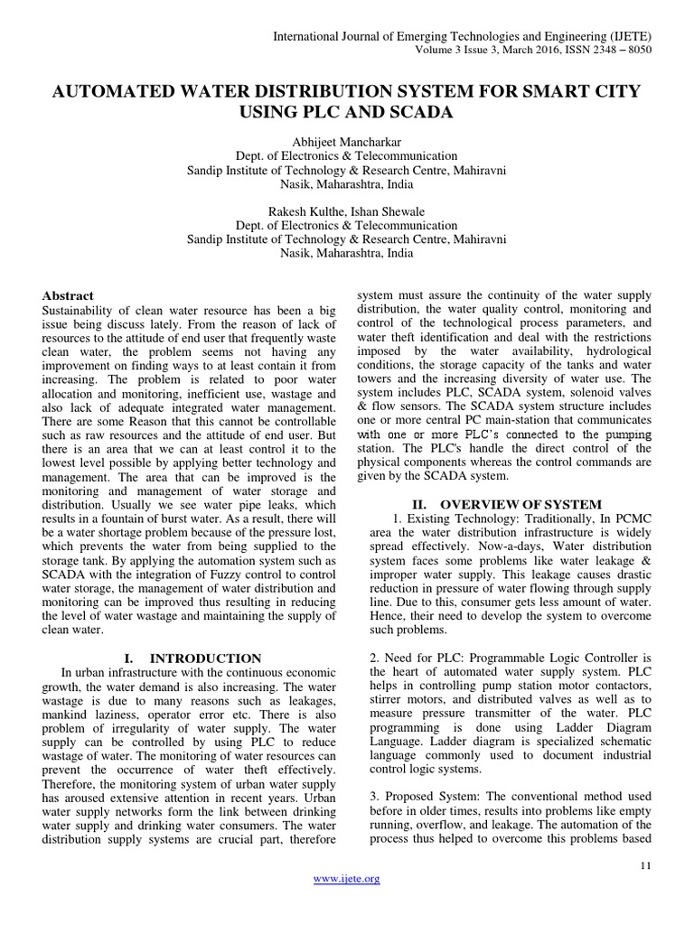 Automated Water Distribution System For Smart City Using PLC and Scada ...