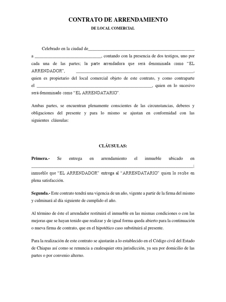 Formato De Contrato De Renta