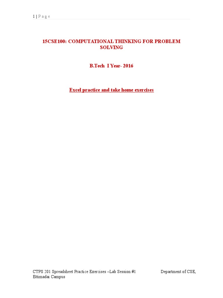 Spreadsheet Practice Exercises-2016F | PDF | Spreadsheet | Microsoft Excel