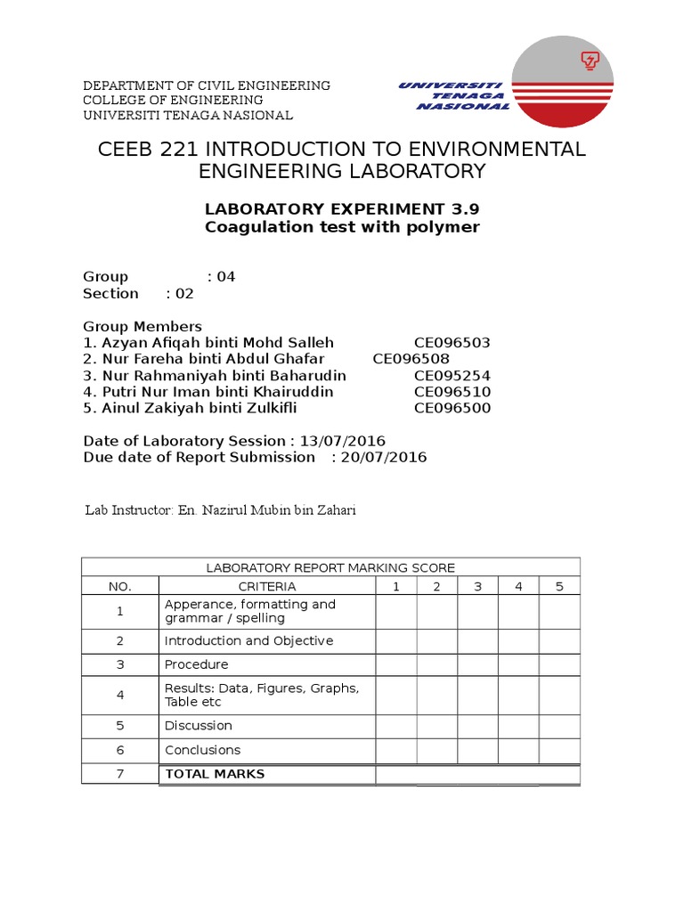 CEEB221 Coagulation Test With Polymer | PDF | Environmental Engineering ...