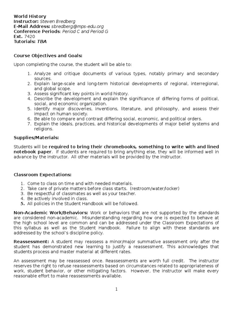 World History Syllabus | PDF | Teaching | Teachers