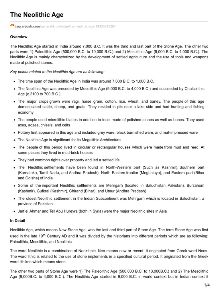 The Neolithic Age | PDF | Neolithic | Stone Age