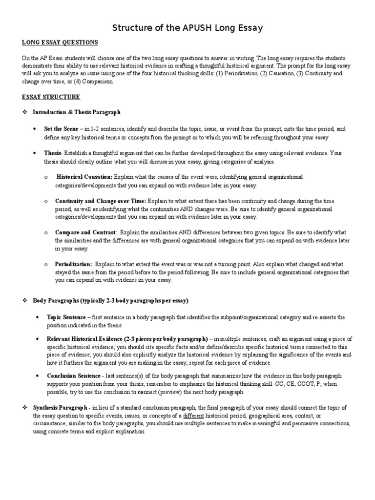 Structure of The Apush Long Essay 3 | PDF | Language Arts & Discipline