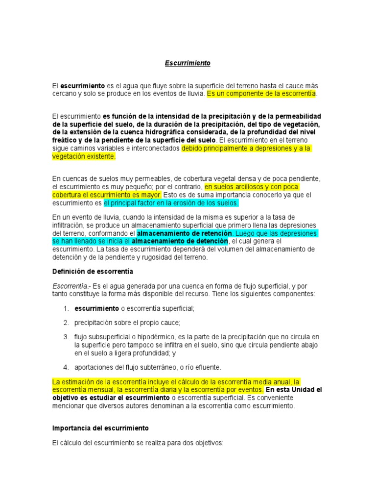 Definición de Escurrimiento | PDF | Precipitación | Agua subterránea