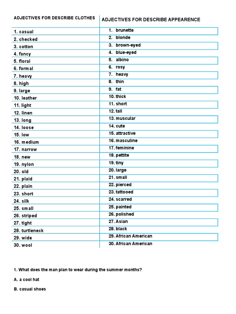 Adjectives For Describe Clothes | PDF