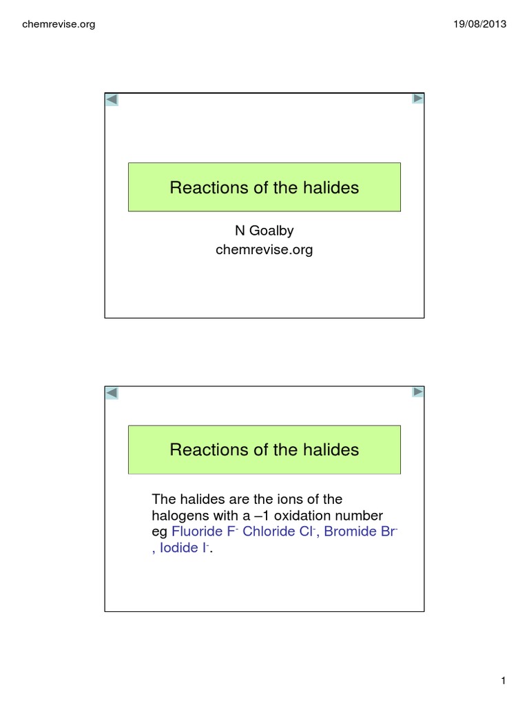 Reactions of The Halides | PDF | Precipitation (Chemistry) | Redox