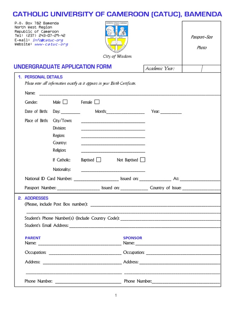 Catholic University Application Form 2026 | PDF | Educational ...