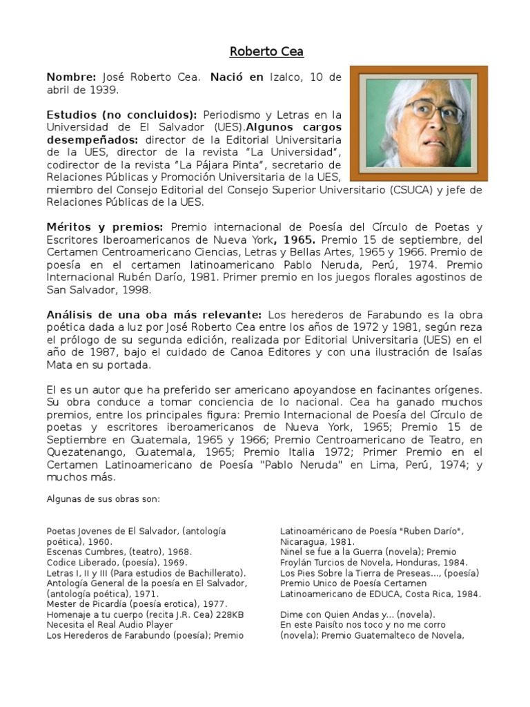Biografia Jose - Roberto - Cea | PDF | El Salvador | Poesía