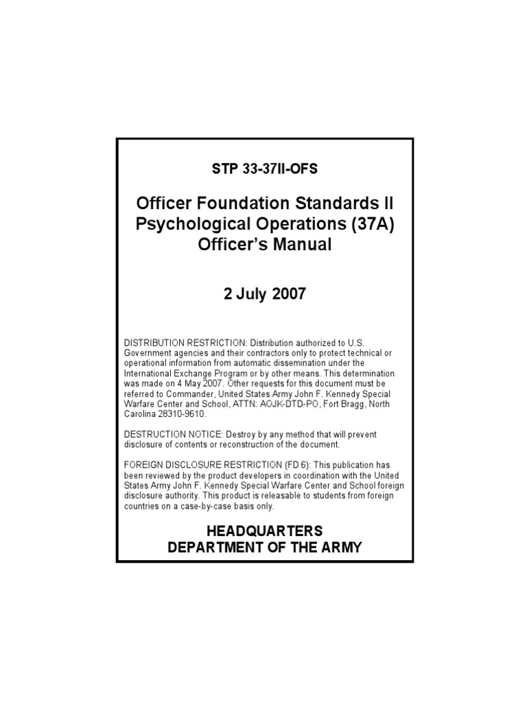 US Army - PSYOPS - Officer Manual | PDF | Staff (Military) | Classified Information