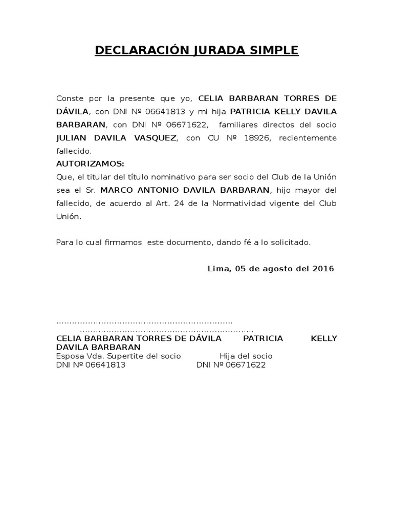 Declaración Jurada Simple | PDF