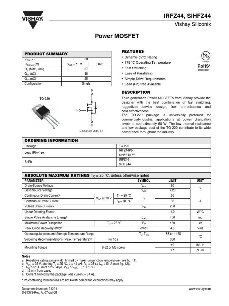 irfz44-datasheet-1 | Diode | Mosfet
