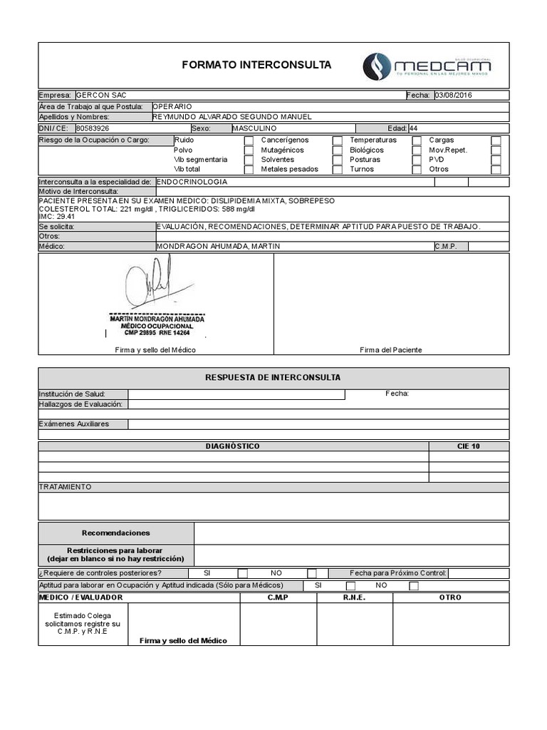Formato de Interconsulta Médica | PDF